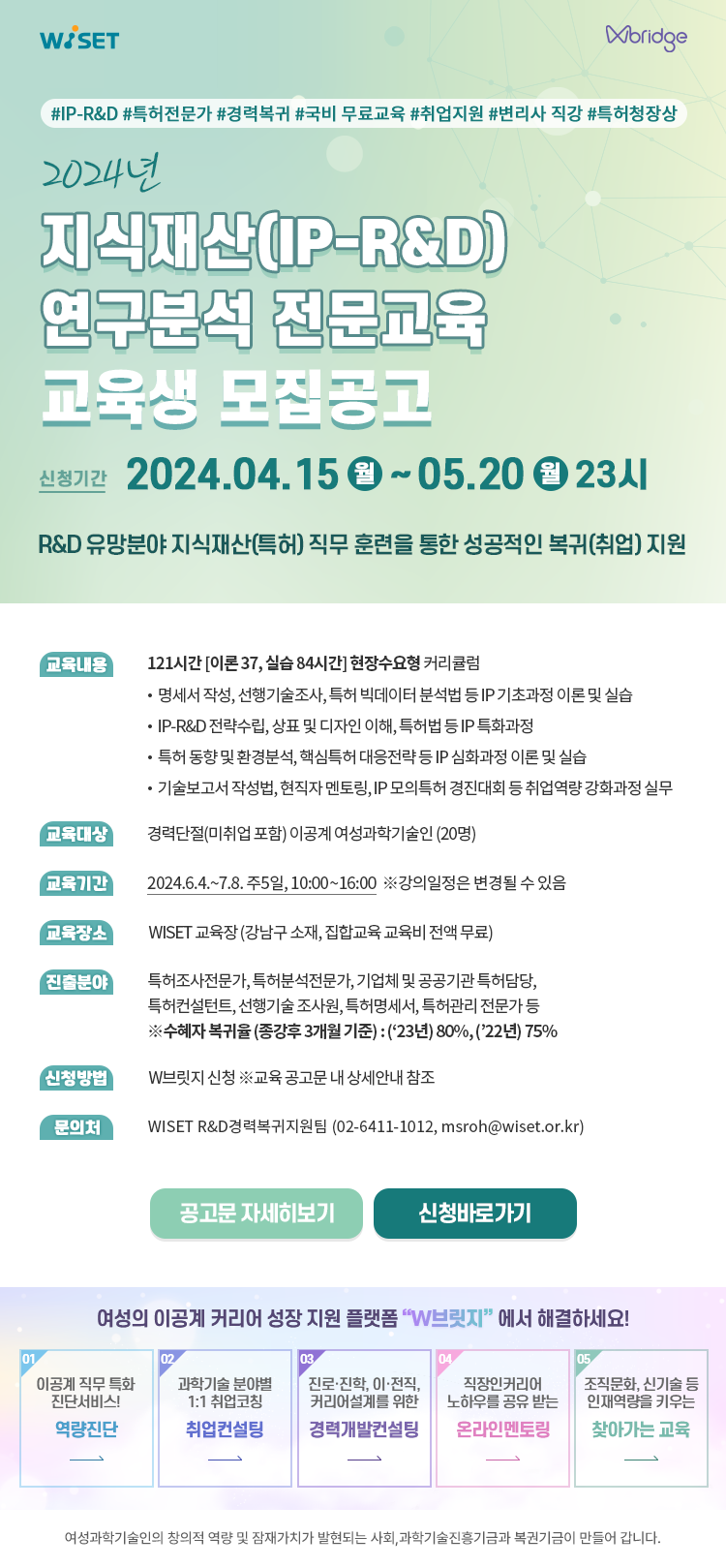 [WISET]2024년「지식재산(IP-R&D) 연구분석 전문교육」교육생 모집공고(~5/20) | 요즘것들