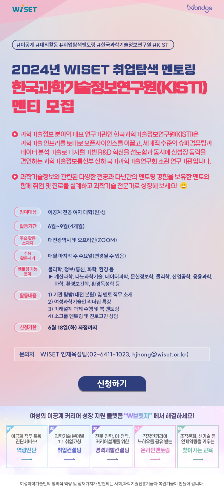 2024년 WISET-한국과학기술정보연구원 취업탐색 멘토링 멘티 모집 | 요즘것들