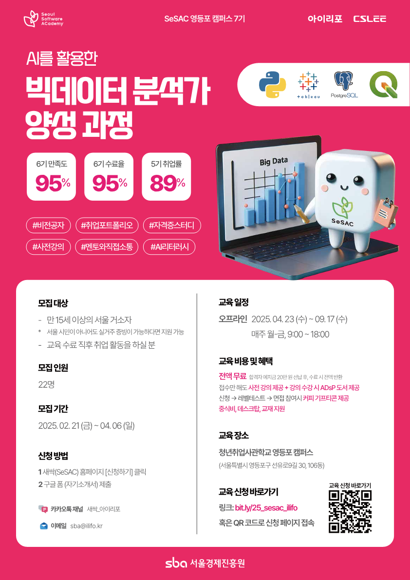 [서울경제진흥원/SBA] 새싹(SeSAC) 영등포캠퍼스 7기 AI를 활용한 빅데이터 분석가 양성 과정 | 요즘것들